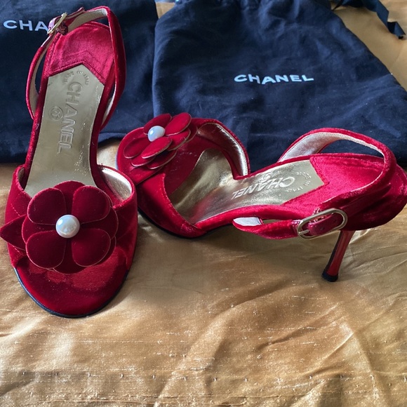 CHANEL | Shoes | Chanel Red Velvet Stilettos | Poshmark